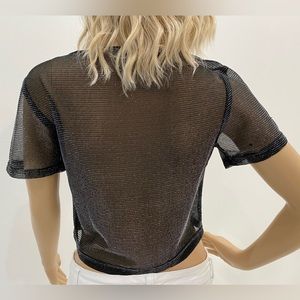 Express | Tops | Sheer Black With Silver Metallic Crop Top | Poshmark